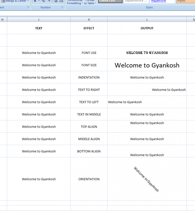 How to change font of text and change the alignment in Excel?