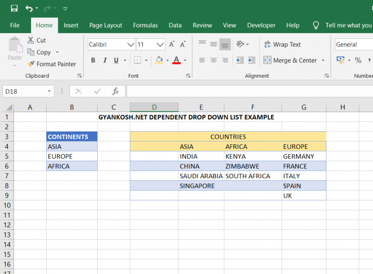 HOW TO CREATE A DEPENDENT DROP DOWN LIST IN EXCEL? - GyanKosh ...
