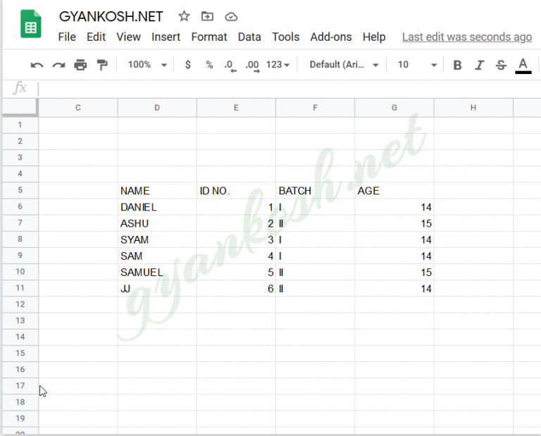 HOW TO CREATE A TABLE IN GOOGLE SHEETS? - GyanKosh | Learning Made Easy
