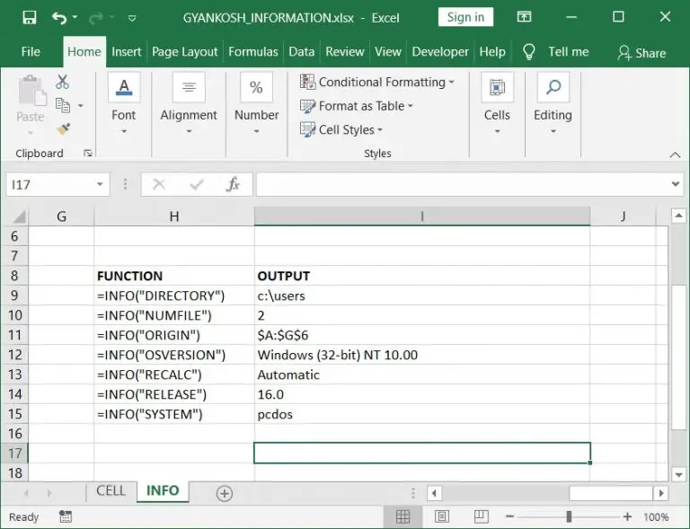 EXCEL FUNCTIONS-INFO - GyanKosh | Learning Made Easy EXCEL FUNCTIONS-INFO - GyanKosh | Learning Made Easy