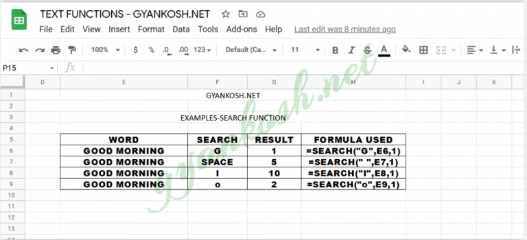 HOW TO USE SEARCH FUNCTION IN GOOGLE SHEETS ? - GyanKosh | Learning ...