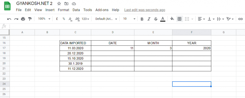 HOW TO SPLIT CELL IN GOOGLE SHEETS - GyanKosh | Learning Made Easy