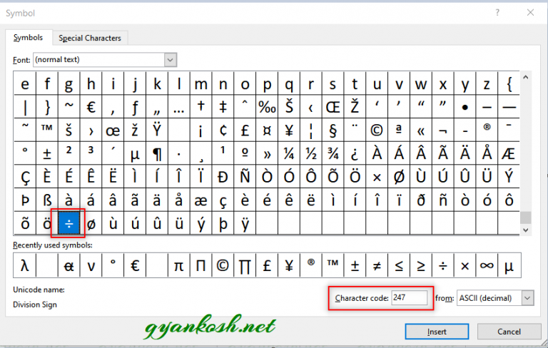 Seven ways to insert Division/Divide symbol in Excel with examples